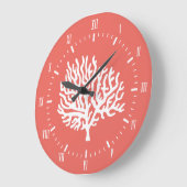 Coastal White Sea Coral & Coral Pink Large Clock | Zazzle