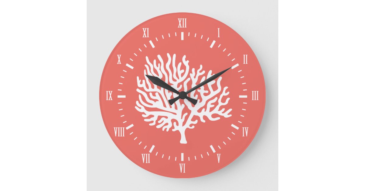 Coastal White Sea Coral & Coral Pink Large Clock | Zazzle