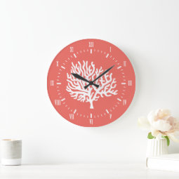 Coastal White Sea Coral & Coral Pink Large Clock | Zazzle