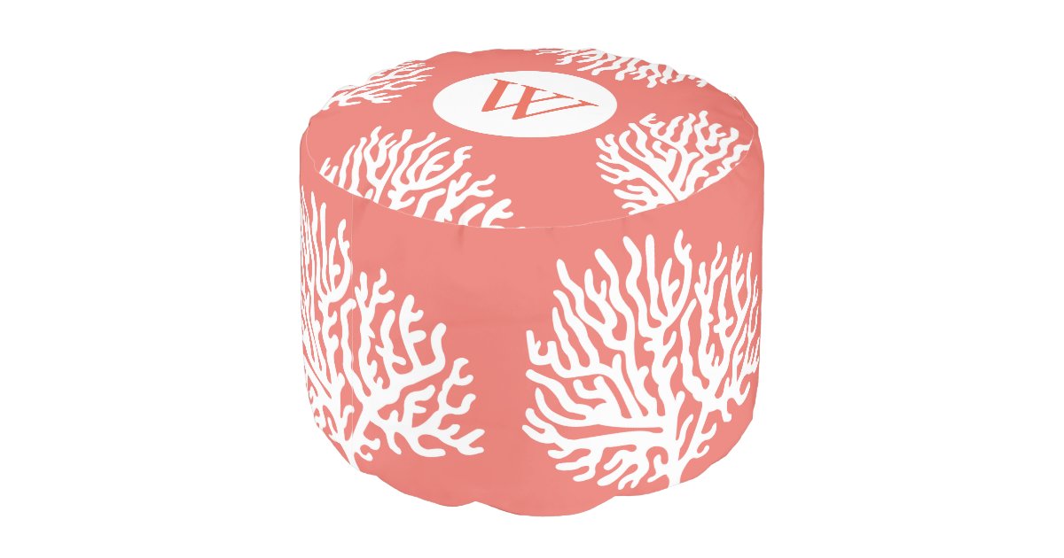 Coastal White Sea Coral & Coral Pink Pouf | Zazzle