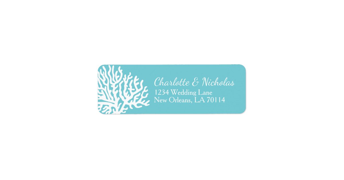 Coastal White Sea Coral Couple's Names Wedding Label | Zazzle