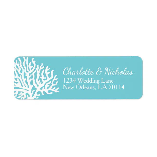 Coastal White Sea Coral Couple's Names Wedding Label | Zazzle