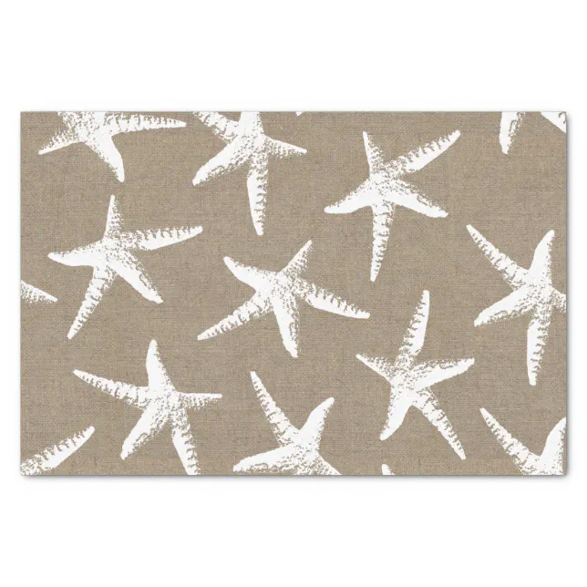 Coastal White Starfish & Faux Burlap Tissue Paper | Zazzle