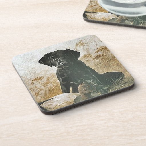 Coasters Black Lab Labrador Puppy Dog w Duck Decoy | Zazzle