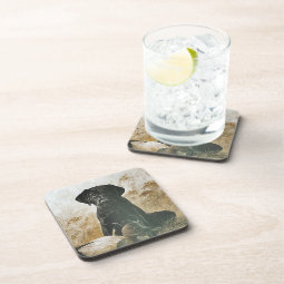 Coasters Black Lab Labrador Puppy Dog w Duck Decoy | Zazzle