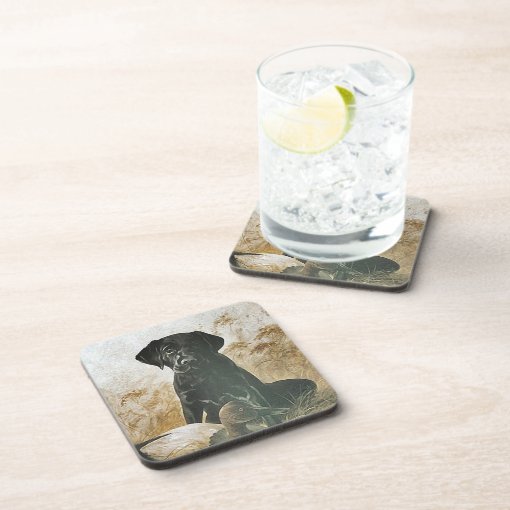 Coasters Black Lab Labrador Puppy Dog w Duck Decoy | Zazzle