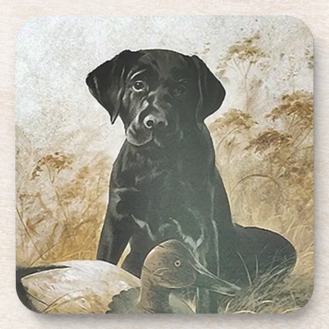 Coasters Black Lab Labrador Puppy Dog w Duck Decoy | Zazzle