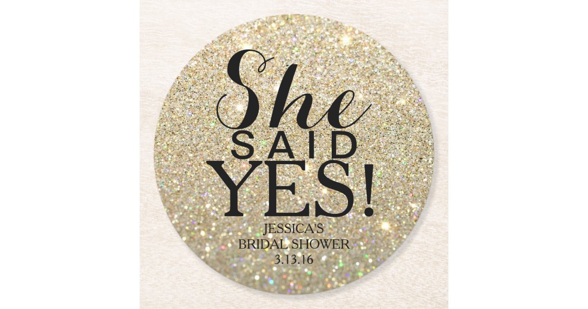 Coasters - Glitter Bridal Shower - She Said Yes | Zazzle