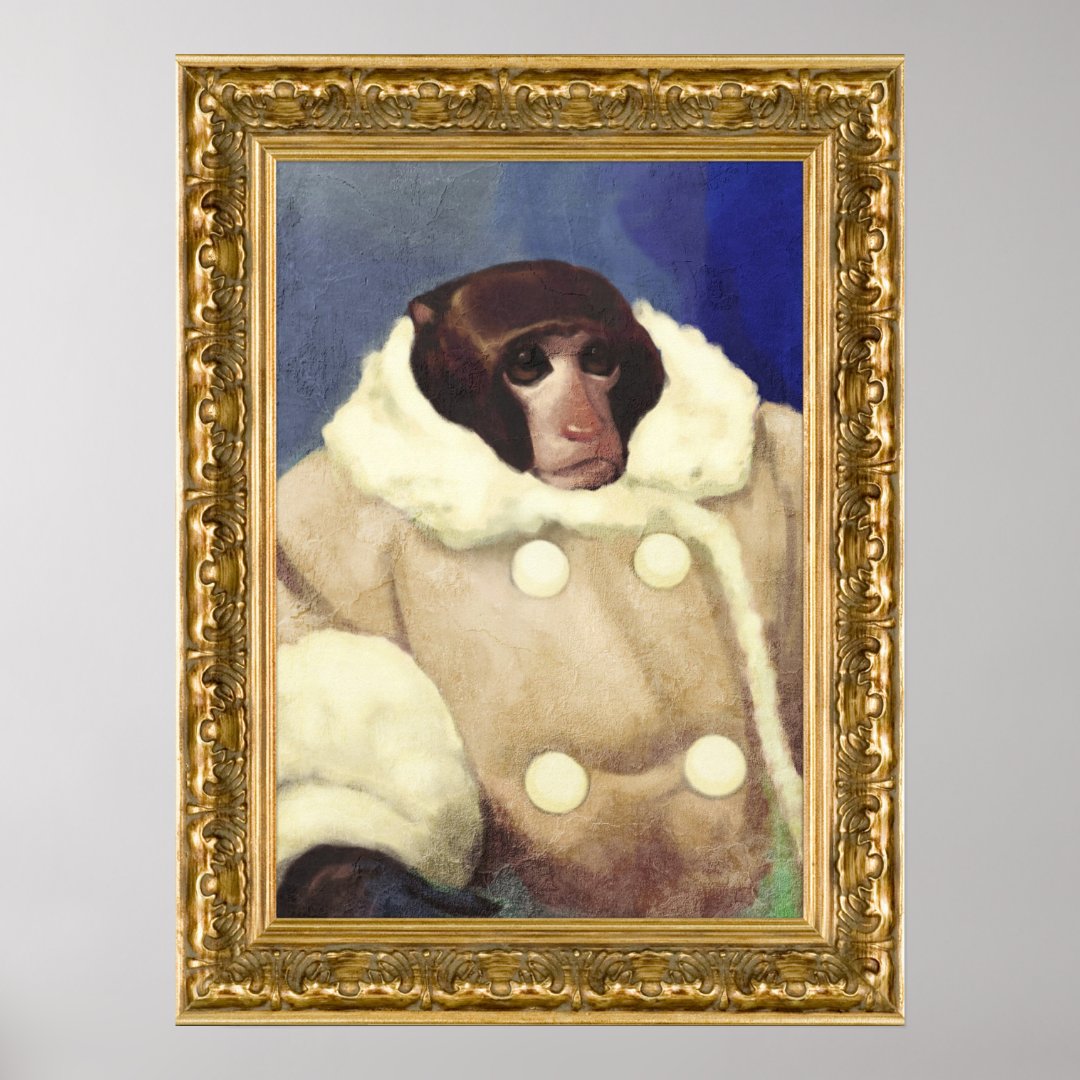 Coat Monkey in a Gold Frame Poster | Zazzle