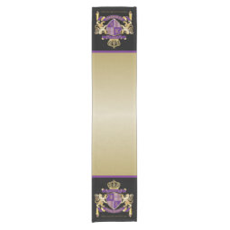Coat of Arms Monogram Emblem Golden Lion Shield Short Table Runner | Zazzle