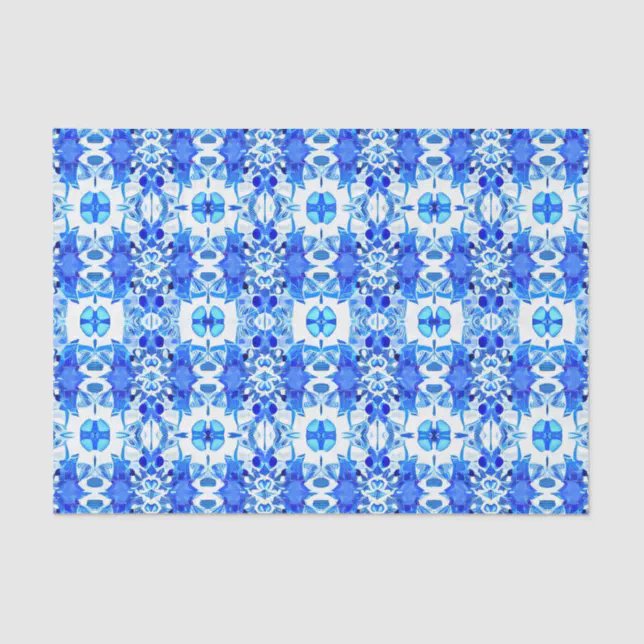 Cobalt Blue and White Batik Tile Pattern Tissue Paper | Zazzle