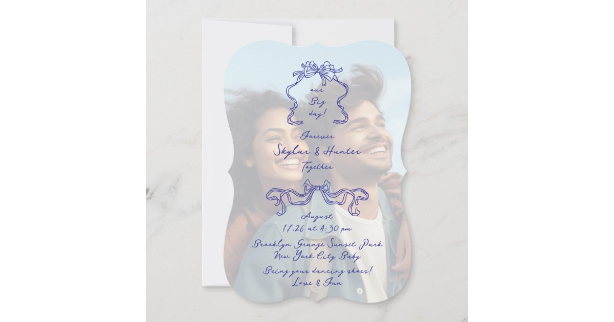Cobalt Blue Boho Doodle Overlay Photo Wedding Invitation | Zazzle