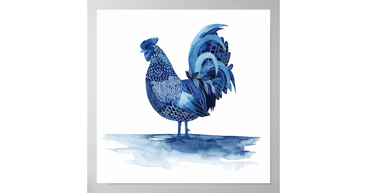 Cobalt Blue Farm Animals - Rooster Poster | Zazzle