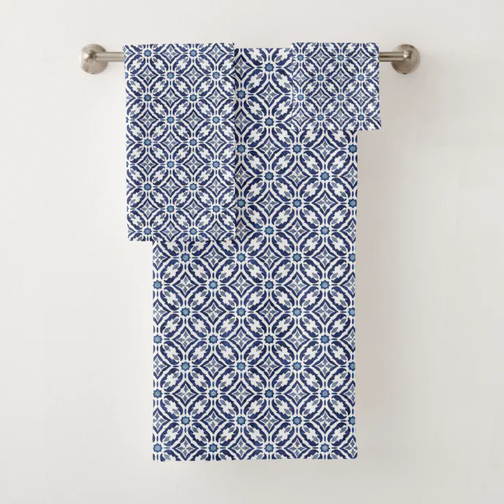 Cobalt Blue Moroccan Tile Pattern Bath Towel Set | Zazzle