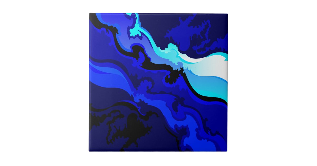 Cobalt Blue Wave Swirl Design Tile | Zazzle