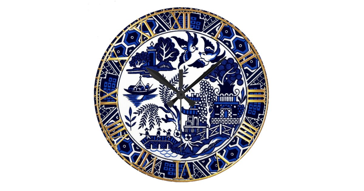Cobalt Blue Willow Plate Design Clock | Zazzle