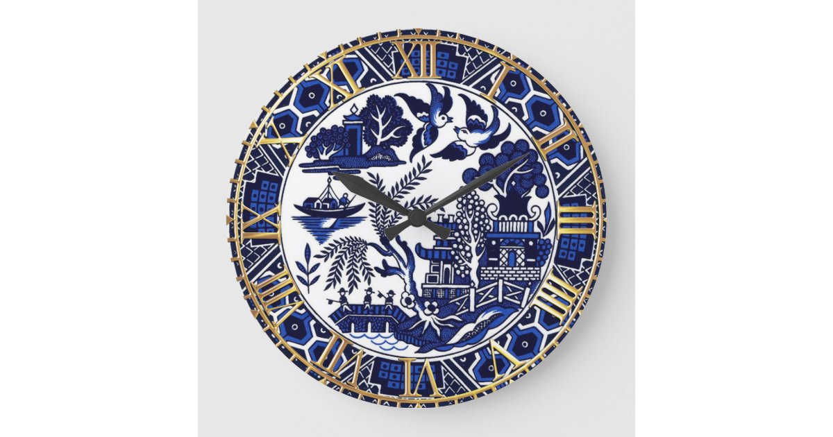 Cobalt Blue Willow Plate Design Clock | Zazzle