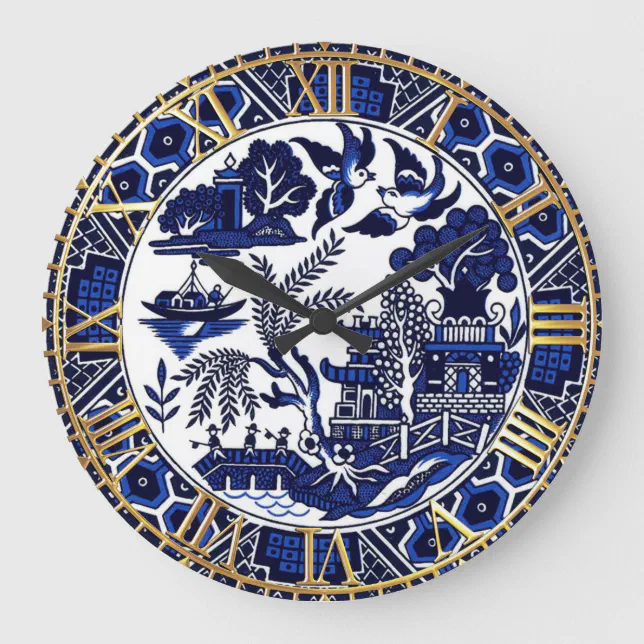 Cobalt Blue Willow Plate Design Clock | Zazzle