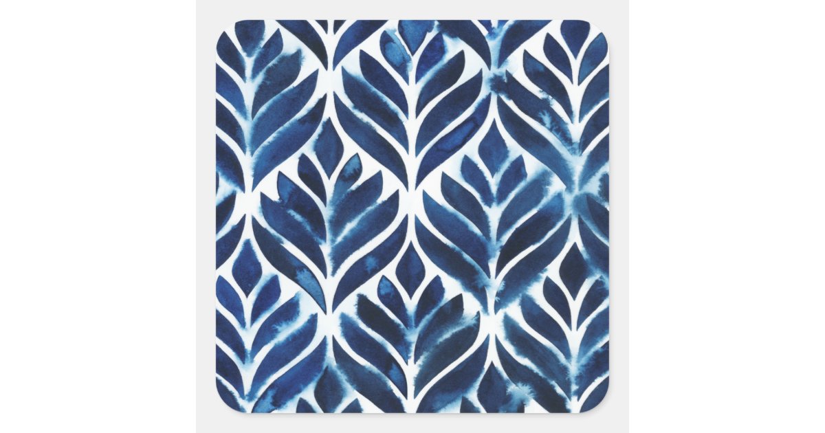 Cobalt Watercolor Tiles IV Square Sticker | Zazzle