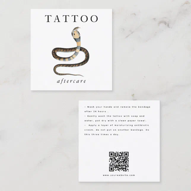 Cobra Snake Tattoo Aftercare Instructions QR Code Square Business Card ...