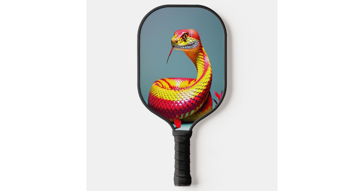 Cobra snake with vibrant red and yellow scales pickleball paddle | Zazzle