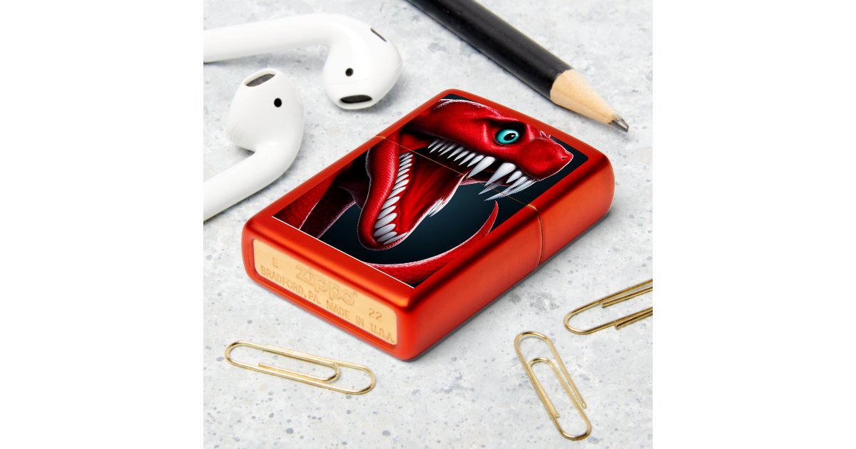 Cobra snake with vibrant red scales and blue eyes zippo lighter | Zazzle