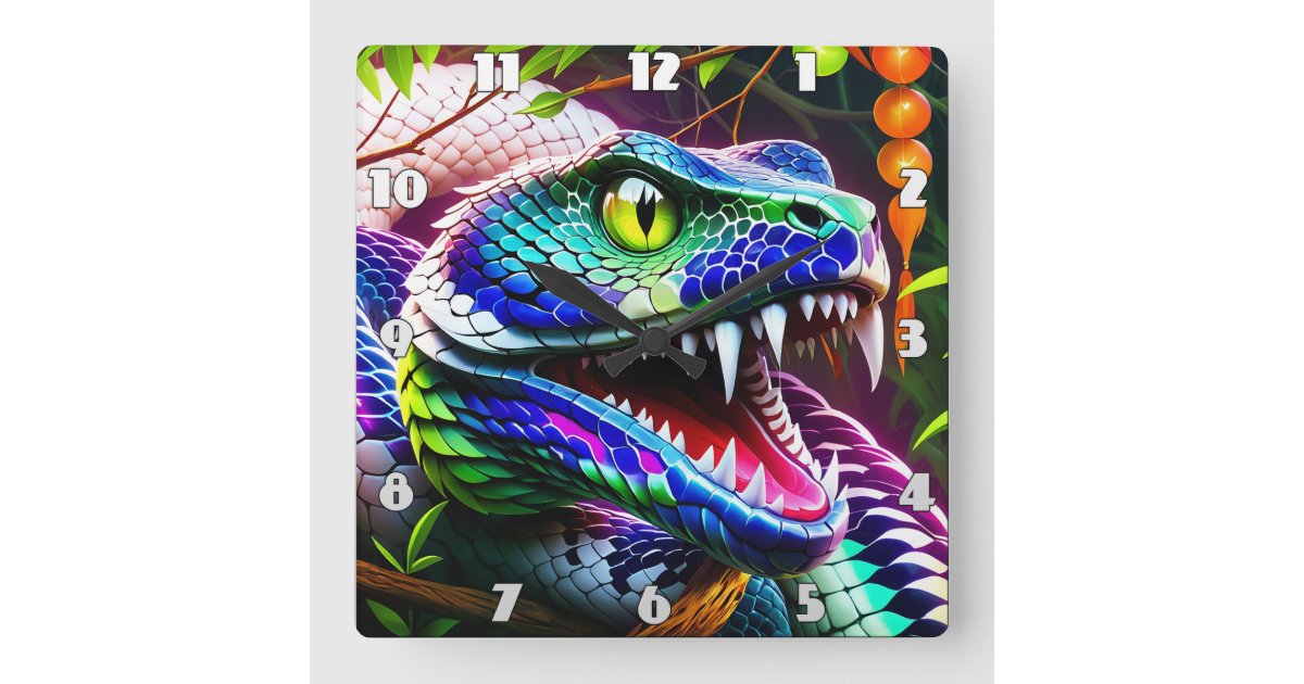 Cobra snake with vibrant turquoise and blue scales square wall clock ...