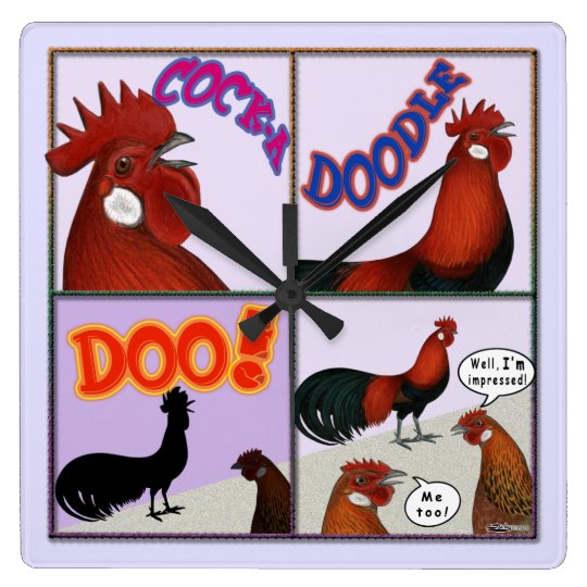 Cock-A-Doodle-Doo! Square Wall Clock | Zazzle.com