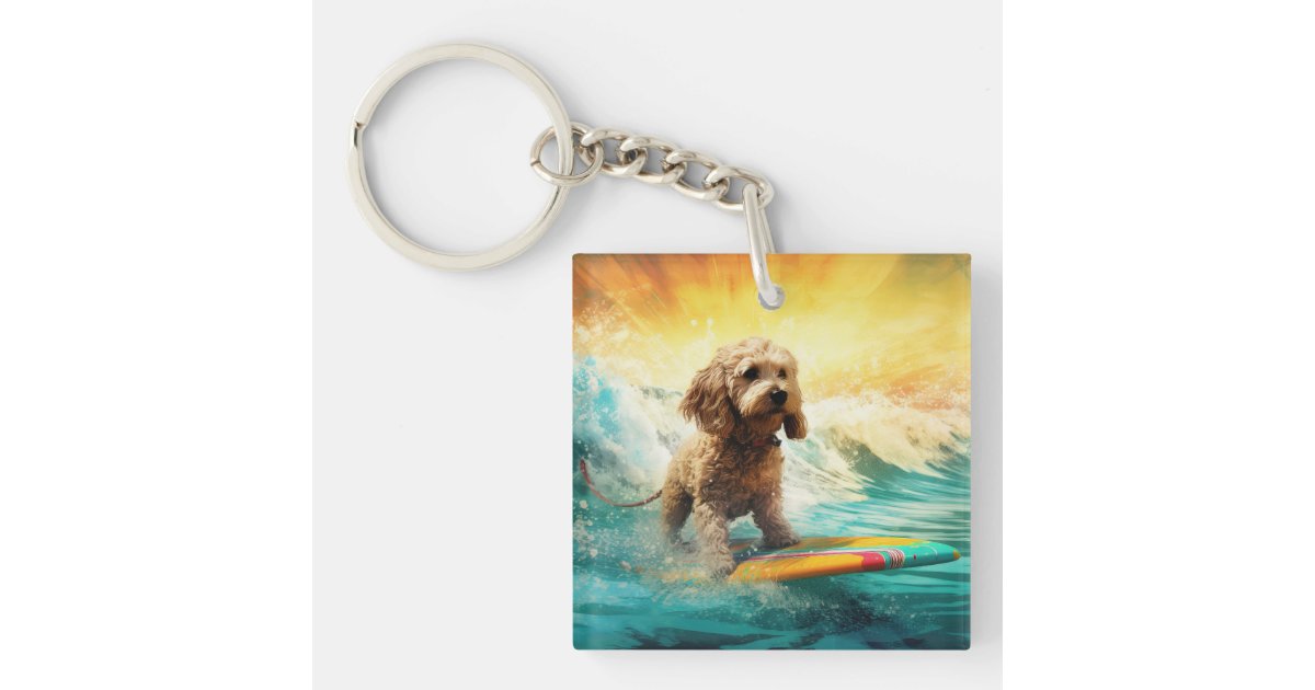 Cockapoo Beach Surfing Painting Keychain | Zazzle