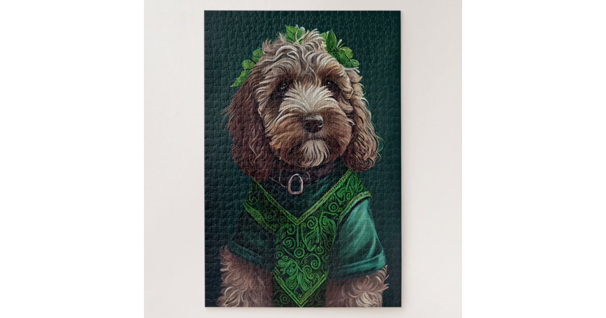 Cockapoo Dog in St. Patrick's Day Dress Jigsaw Puzzle | Zazzle