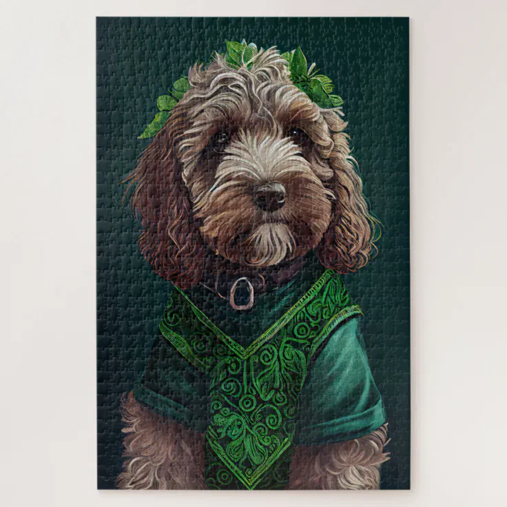Cockapoo Dog in St. Patrick's Day Dress Jigsaw Puzzle | Zazzle