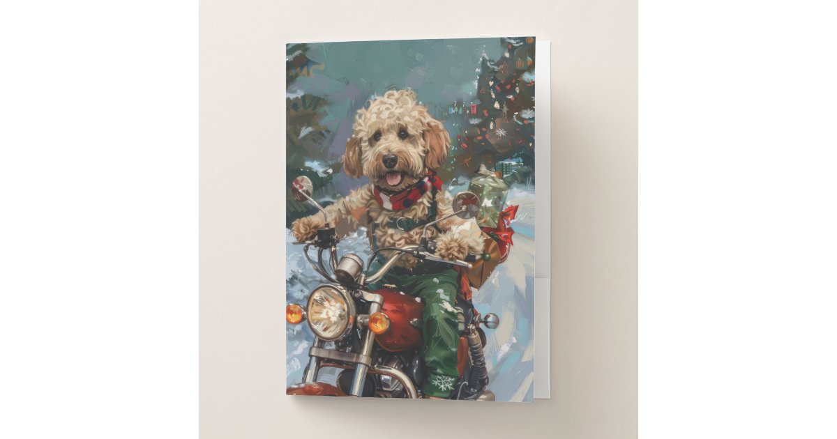Cockapoo Dog Riding Motorcycle Christmas Pocket Folder | Zazzle