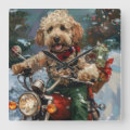 Cockapoo Dog Riding Motorcycle Christmas Square Wall Clock | Zazzle
