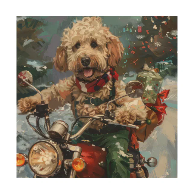 Cockapoo Dog Riding Motorcycle Christmas Wood Wall Art | Zazzle