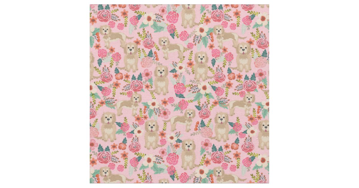 cockapoo dog vintage florals pink fabric | Zazzle