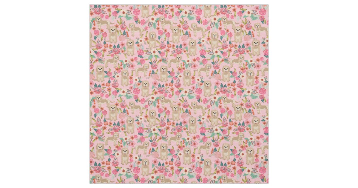 cockapoo dog vintage florals pink fabric | Zazzle