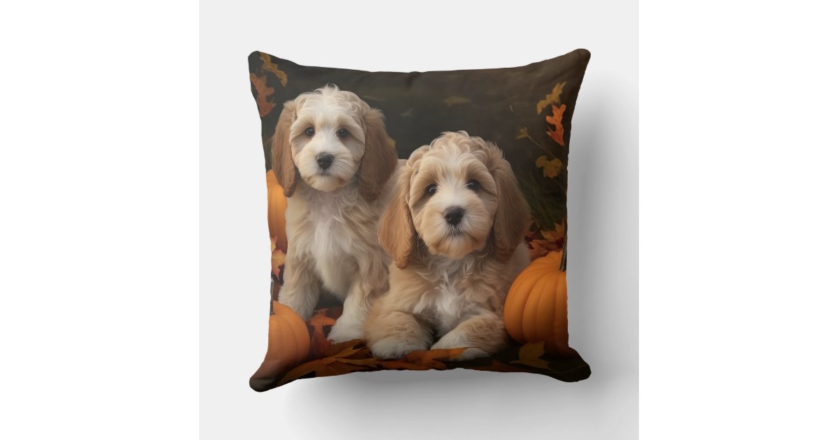 Cockapoo Puppy Autumn Delight Pumpkin Throw Pillow | Zazzle