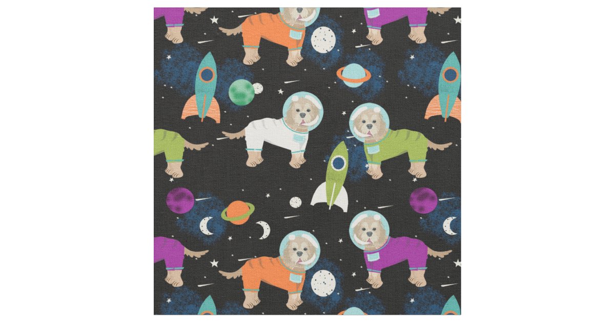 cockapoo space dogs pattern fabric | Zazzle
