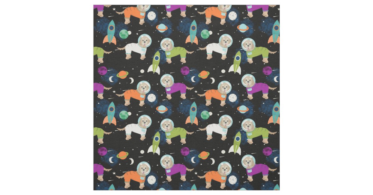 cockapoo space dogs pattern fabric | Zazzle