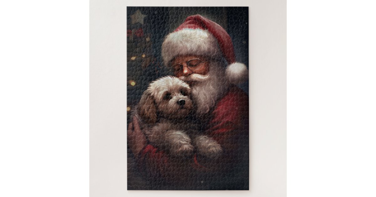 Cockapoo With Santa Claus Festive Christmas Jigsaw Puzzle | Zazzle