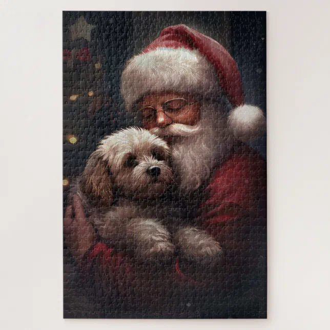 Cockapoo With Santa Claus Festive Christmas Jigsaw Puzzle | Zazzle
