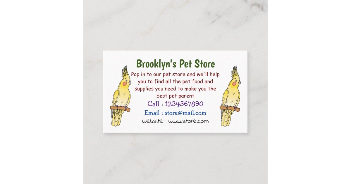Cockatiel bird cartoon illustration business card | Zazzle