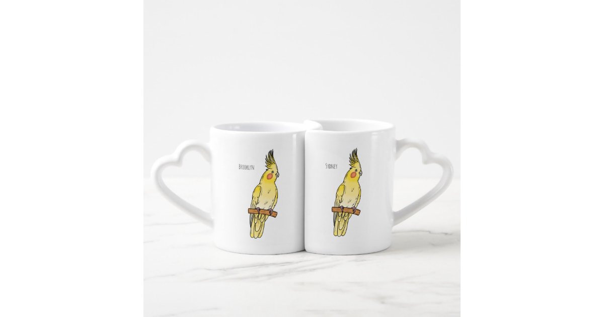 Cockatiel bird cartoon illustration coffee mug set | Zazzle