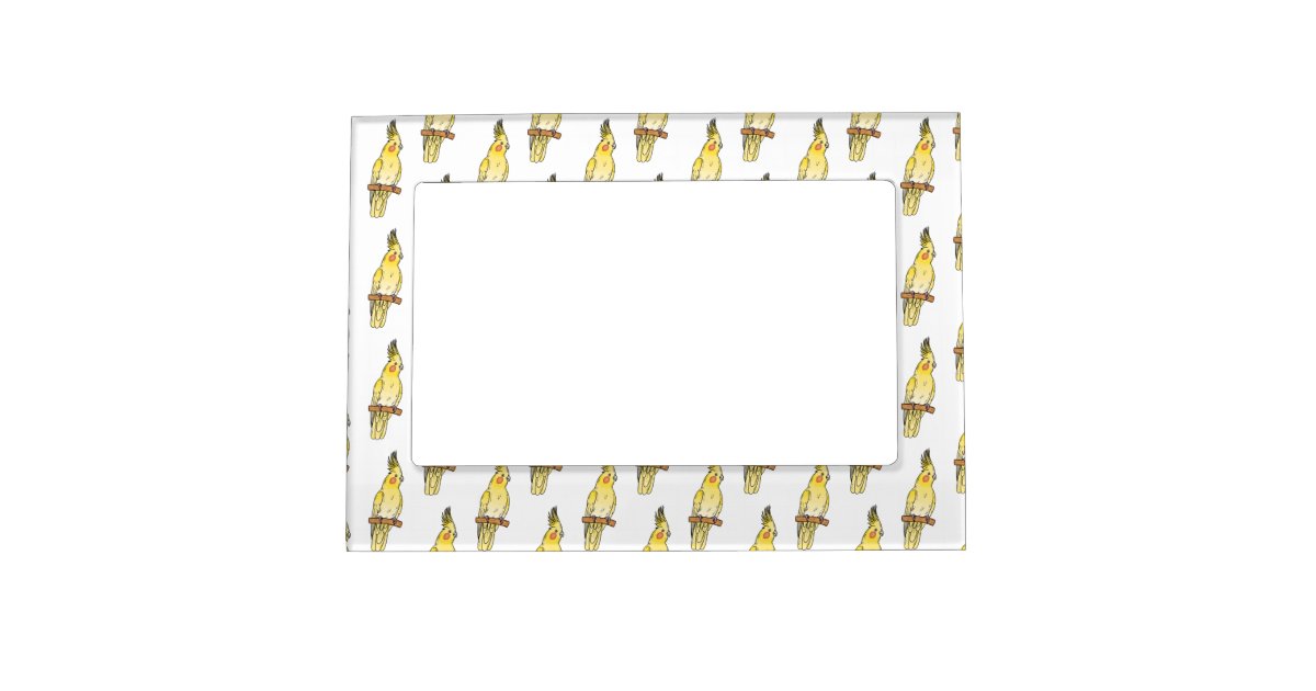 Cockatiel bird cartoon illustration magnetic frame | Zazzle