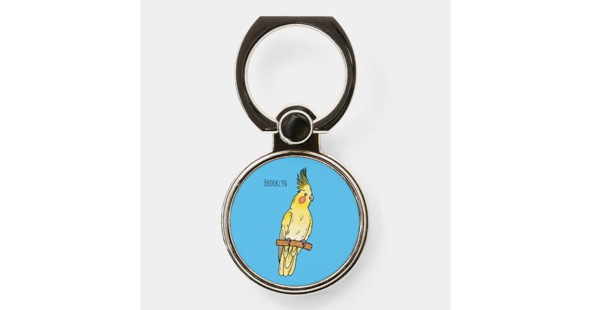 Cockatiel bird cartoon illustration phone ring stand | Zazzle