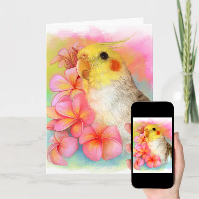 Cockatiel with frangipani card | Zazzle