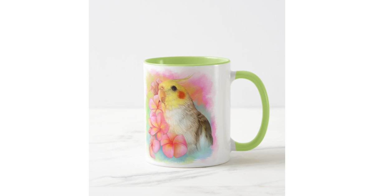 Cockatiel with frangipani mug | Zazzle