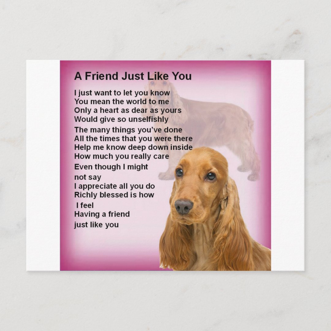 Cocker Spaniel - Friend Poem Postcard | Zazzle
