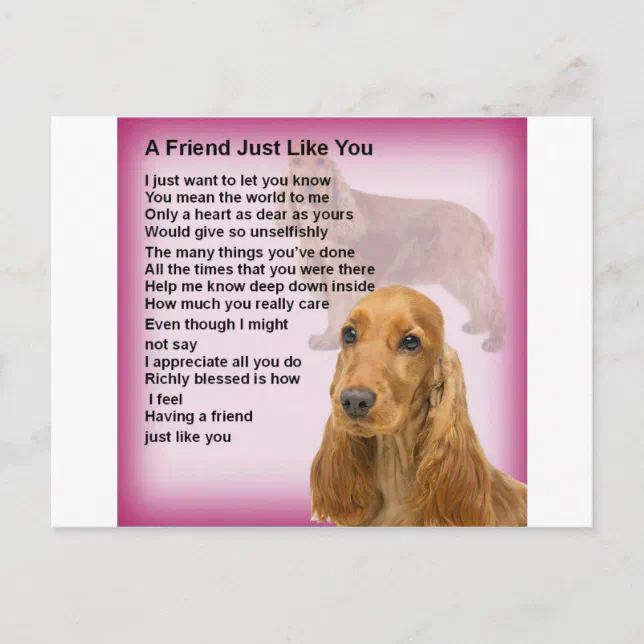 Cocker Spaniel - Friend Poem Postcard | Zazzle