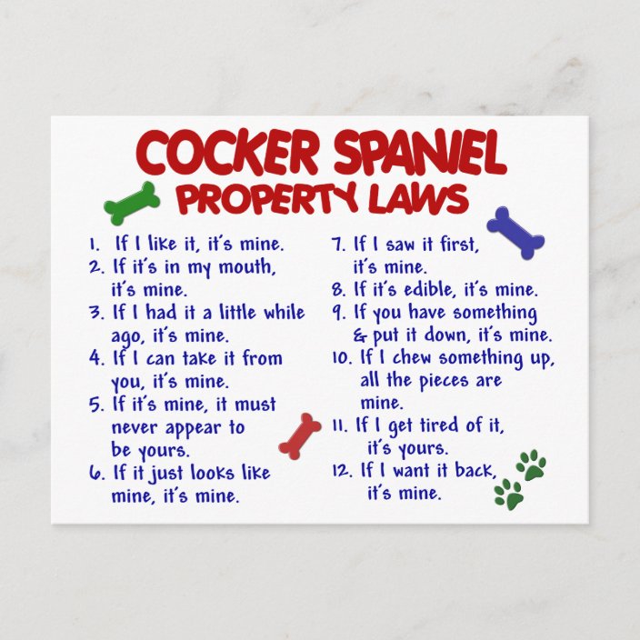 COCKER SPANIEL Property Laws 2 Postcard | Zazzle.com